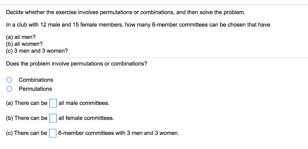 Solved Decide whether the exercise involves permutations or | Chegg.com