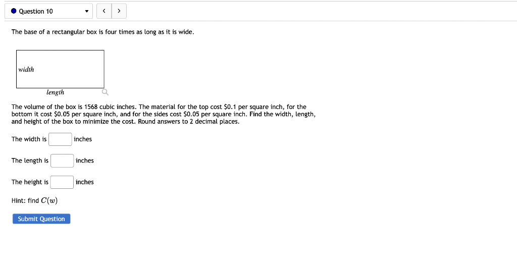 Solved The base of a rectangular box is four times as long | Chegg.com