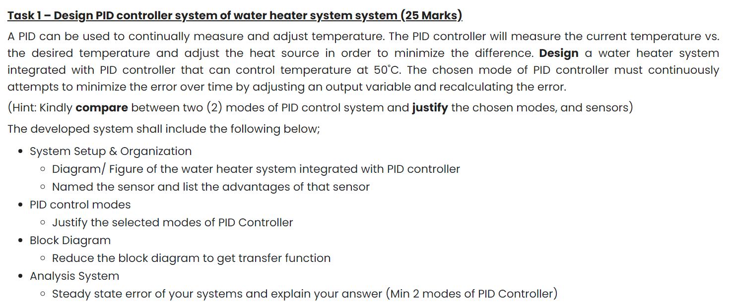 Solved Task 1 - Design PID controller system of water heater | Chegg.com