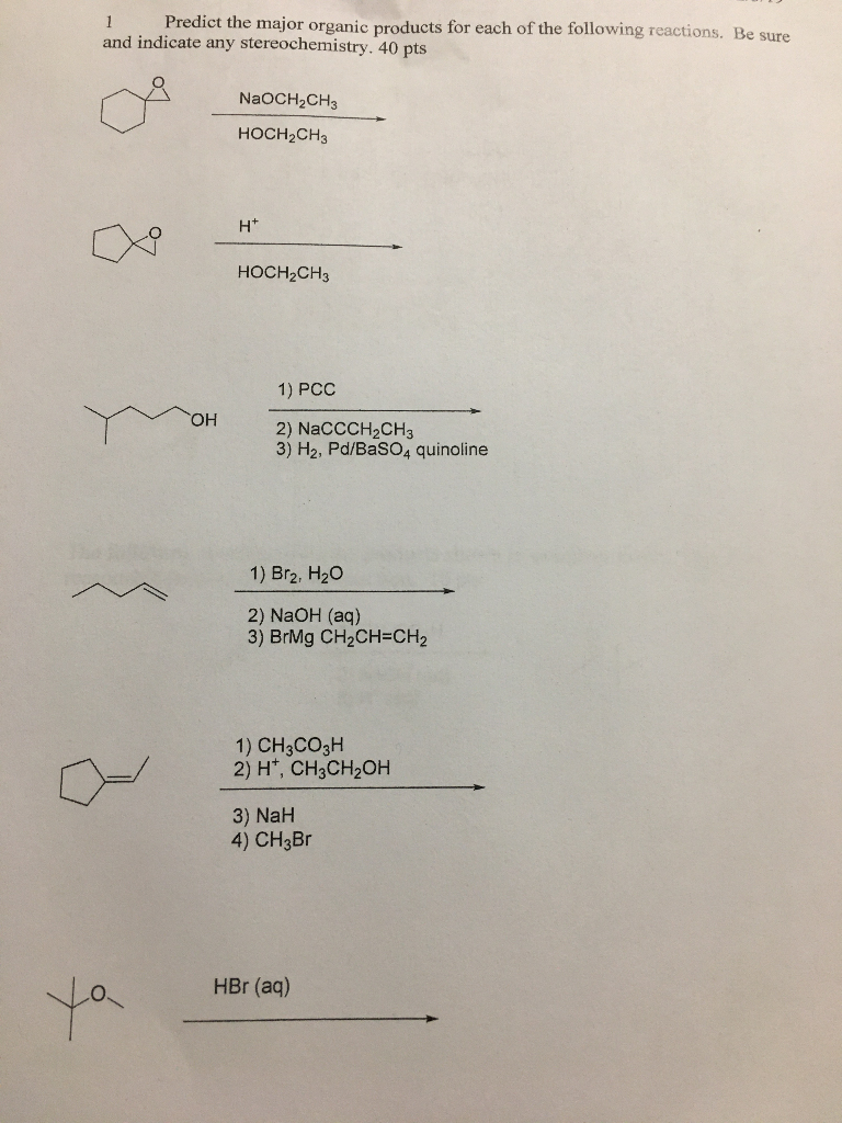 Solved 1 Predict the major organic products for each of the | Chegg.com