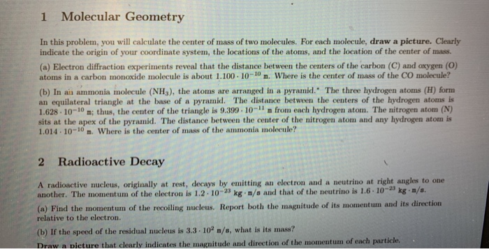 Solved 1 Molecular Geometry In this problem, you will | Chegg.com