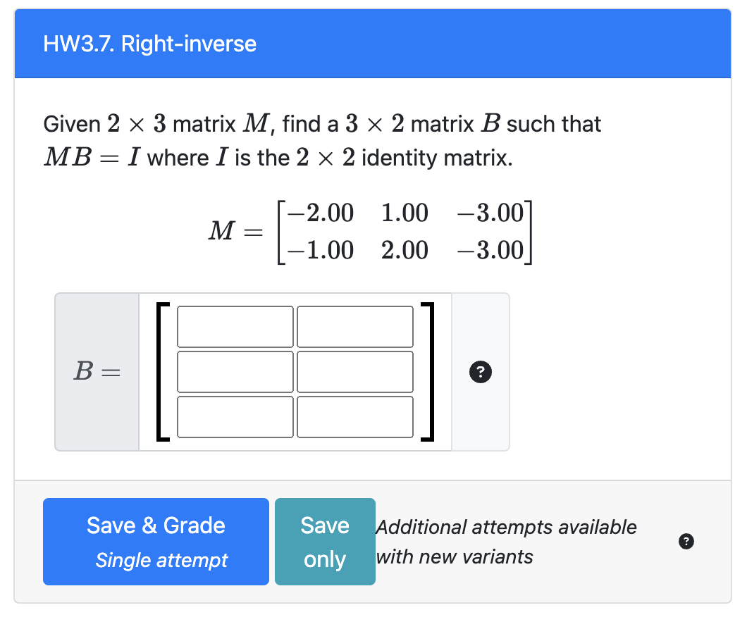 Solved Given 2×3 matrix M, find a 3×2 matrix B such that | Chegg.com