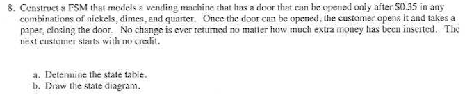 Solved 8. ﻿Construct a FSM that models a vending machine | Chegg.com