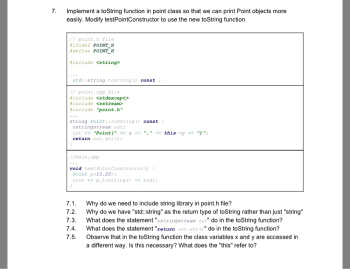 Solved 1. Create a new C++ class called Point // point.h | Chegg.com
