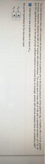 Solved The Ankle Brachial Index (ABl) compares the blood | Chegg.com