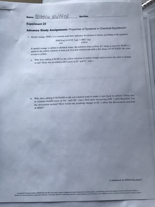 Solved Name Experiment 22 Advance Study Assignment: | Chegg.com