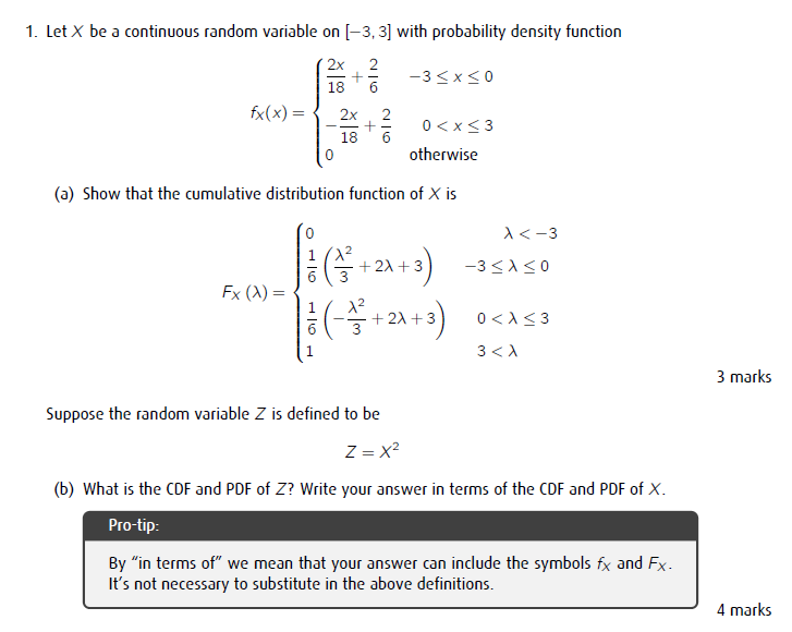 Solved 1. Let X be a continuous random variable on (-3, 3] | Chegg.com