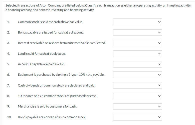 Solved Selected transactions of Alton Combanv are listed | Chegg.com