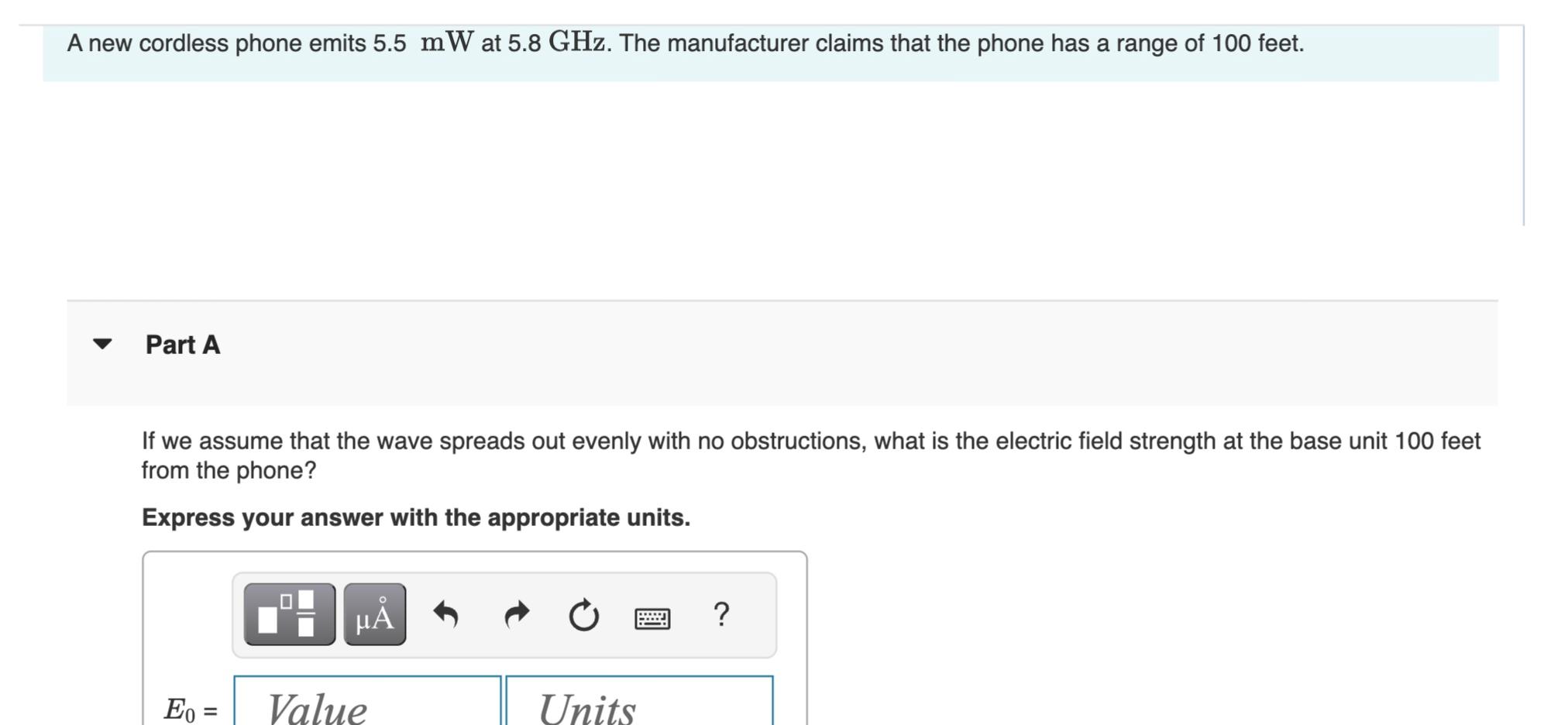 Solved A new cordless phone emits 5.5 mW at 5.8GHz. The | Chegg.com