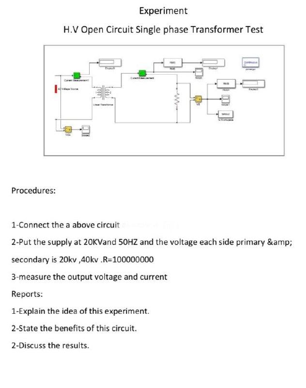 Solved Experiment H.V Open Circuit Single phase Transformer | Chegg.com