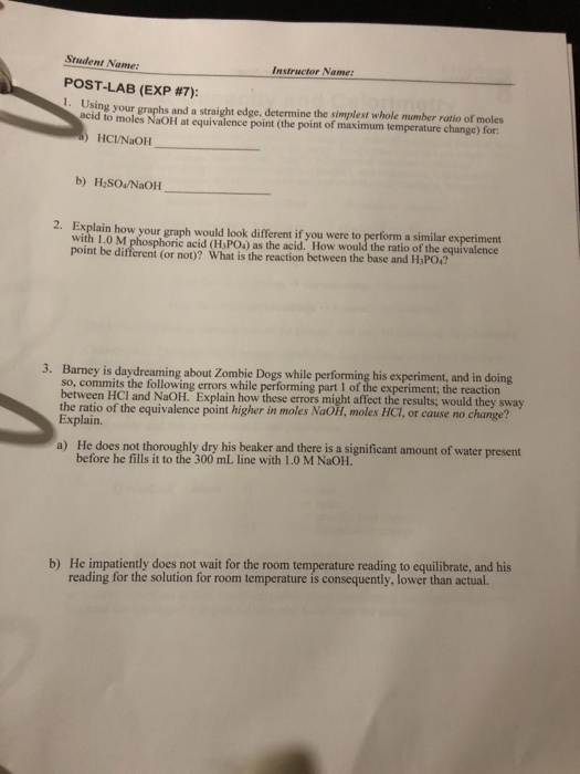 Student Name: Instructor Name: POST-LAB (EXP #7): 1. | Chegg.com