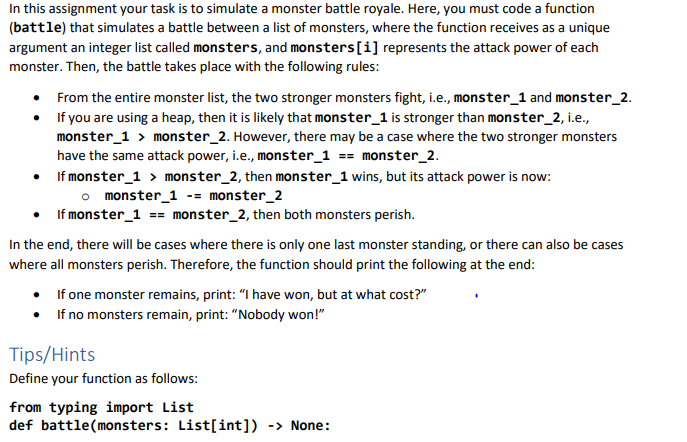 Solved In this assignment your task is to simulate a monster | Chegg.com