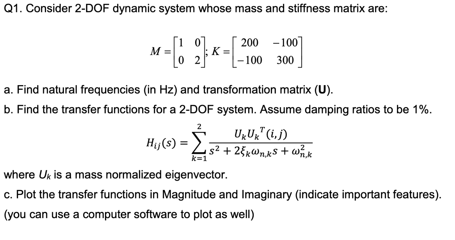 Q1. Consider 2-DOF dynamic system whose mass and | Chegg.com