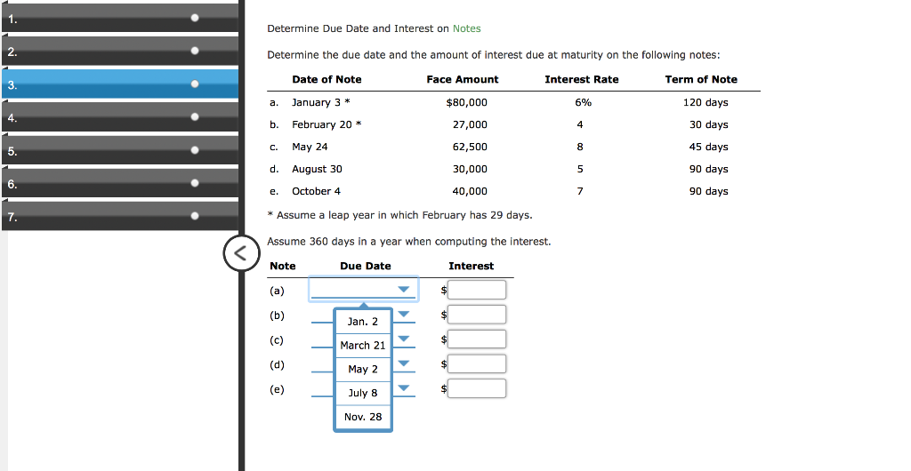 Solved Determine Due Date and Interest on Notes Determine | Chegg.com