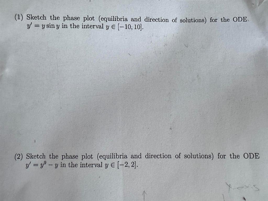 Solved (1) Sketch the phase plot (equilibria and direction | Chegg.com
