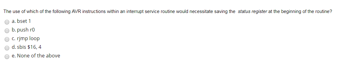 Solved The use of which of the following AVR instructions | Chegg.com