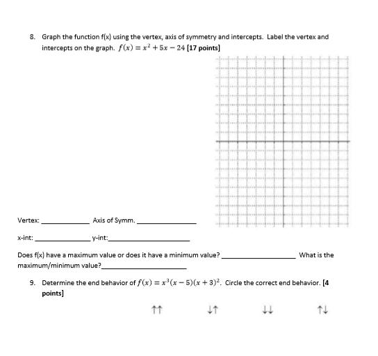 Solved 8. Graph the function f(x) using the vertex, axis of | Chegg.com