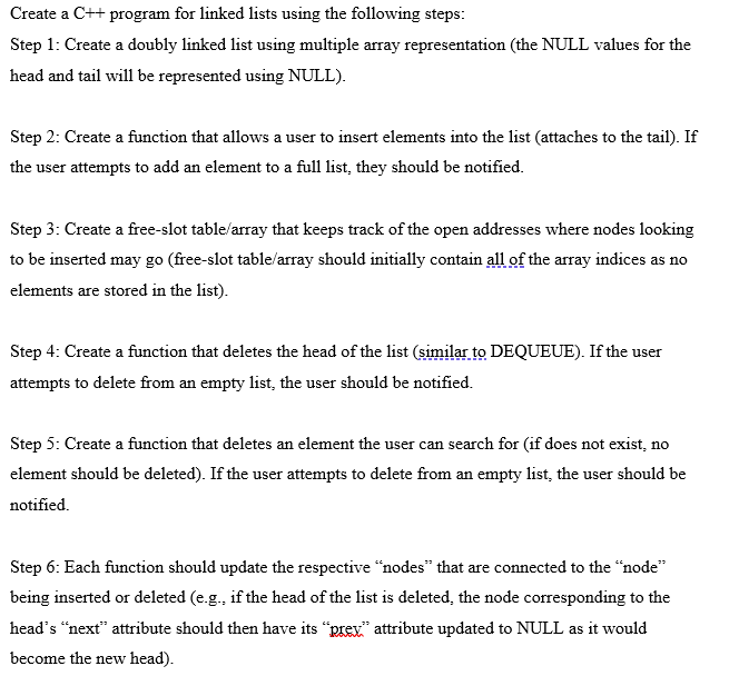Solved Create a C++ program for linked lists using the | Chegg.com