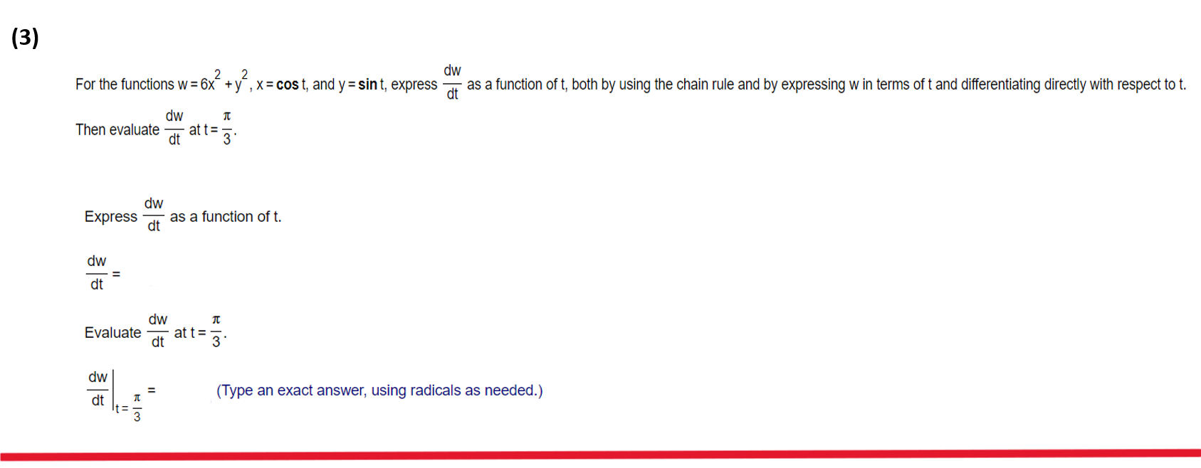 Solved Express dw/dt as a functhion of t.Evaluate dw/dt at t | Chegg.com