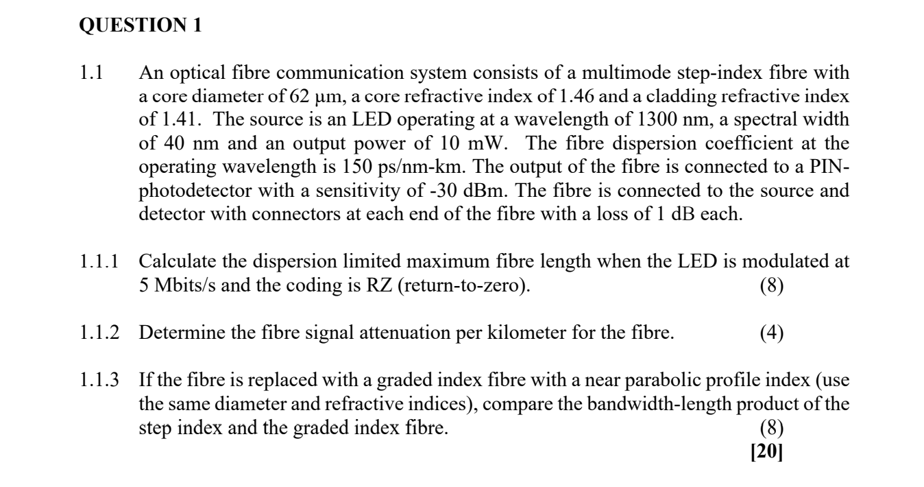 Solved 1.1 An optical fibre communication system consists of | Chegg.com