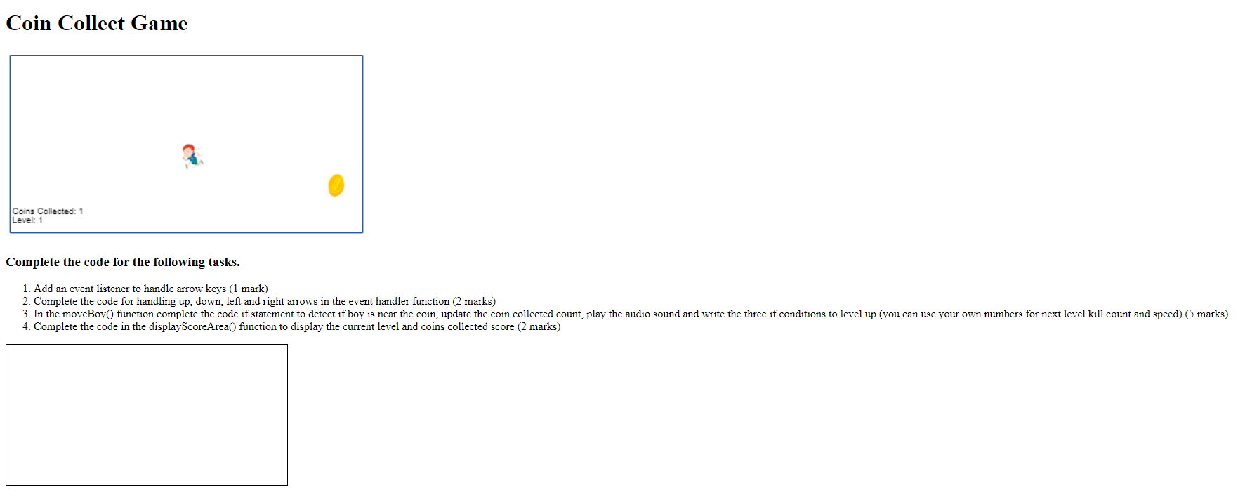 Coin Collect Game Complete the code for the following | Chegg.com