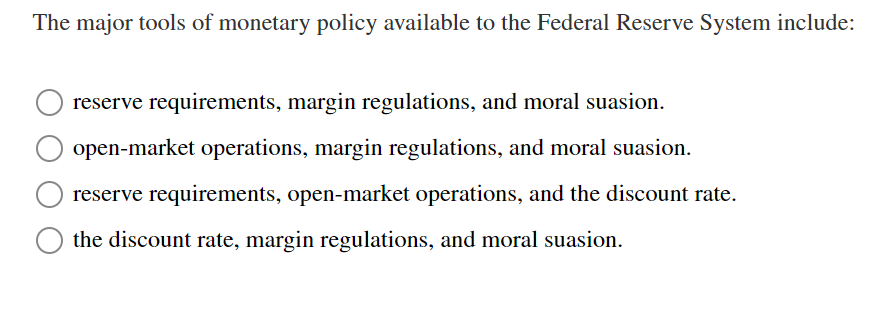 Solved The major tools of monetary policy available to the | Chegg.com