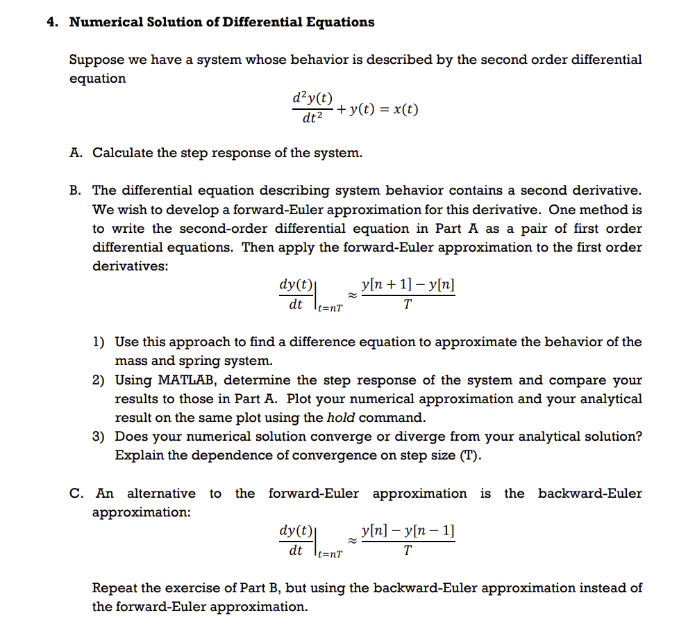 Solved 4. Numerical Solution of Differential Equations | Chegg.com