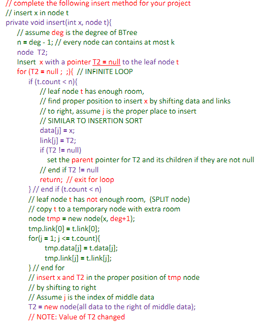 Java btree of degree 3(2-3Tree) insert method. I have | Chegg.com