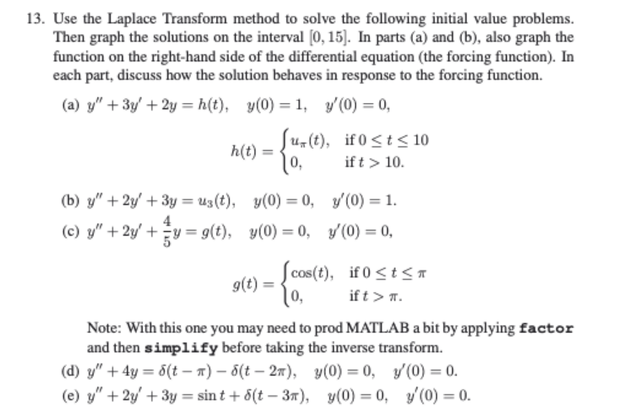 Solved 3. Use the Laplace Transform method to solve the | Chegg.com