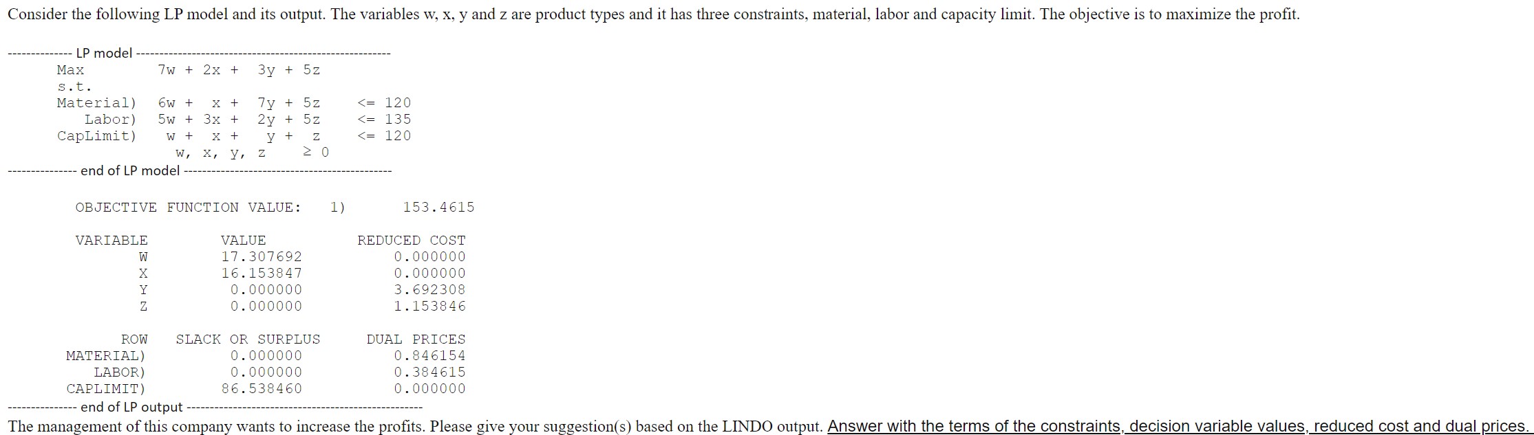 Solved Consider the following LP model and its output. The | Chegg.com
