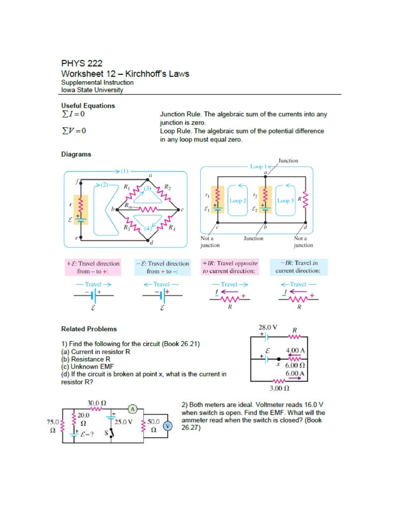 Solved PHYS 222 Worksheet 12-Kirchhoff's Laws Supplemental | Chegg.com