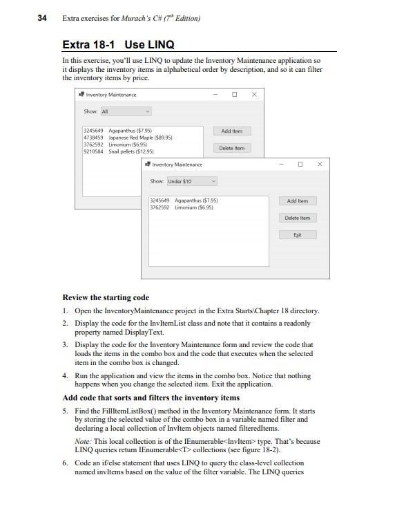 34 Extra exercises for Murach's C# (7" Edition) Extra | Chegg.com