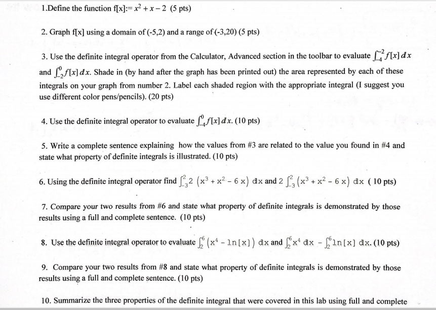 Solved Theorems About Definite Integrals Pre-Lab Calculate | Chegg.com