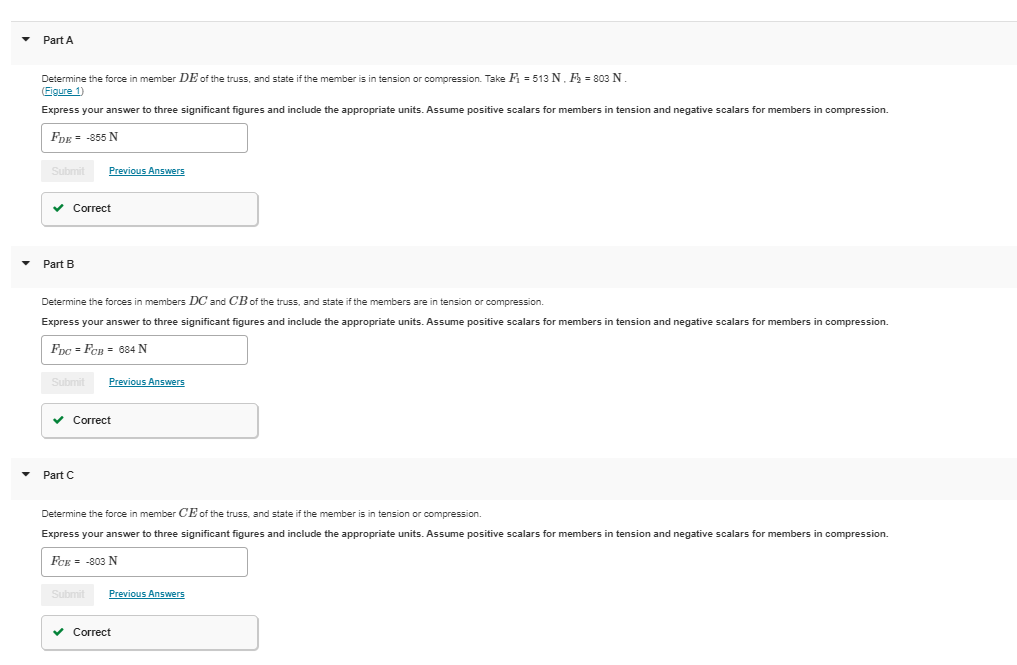 Solved Part A Part DDetermine the force in member EB ﻿of the | Chegg.com