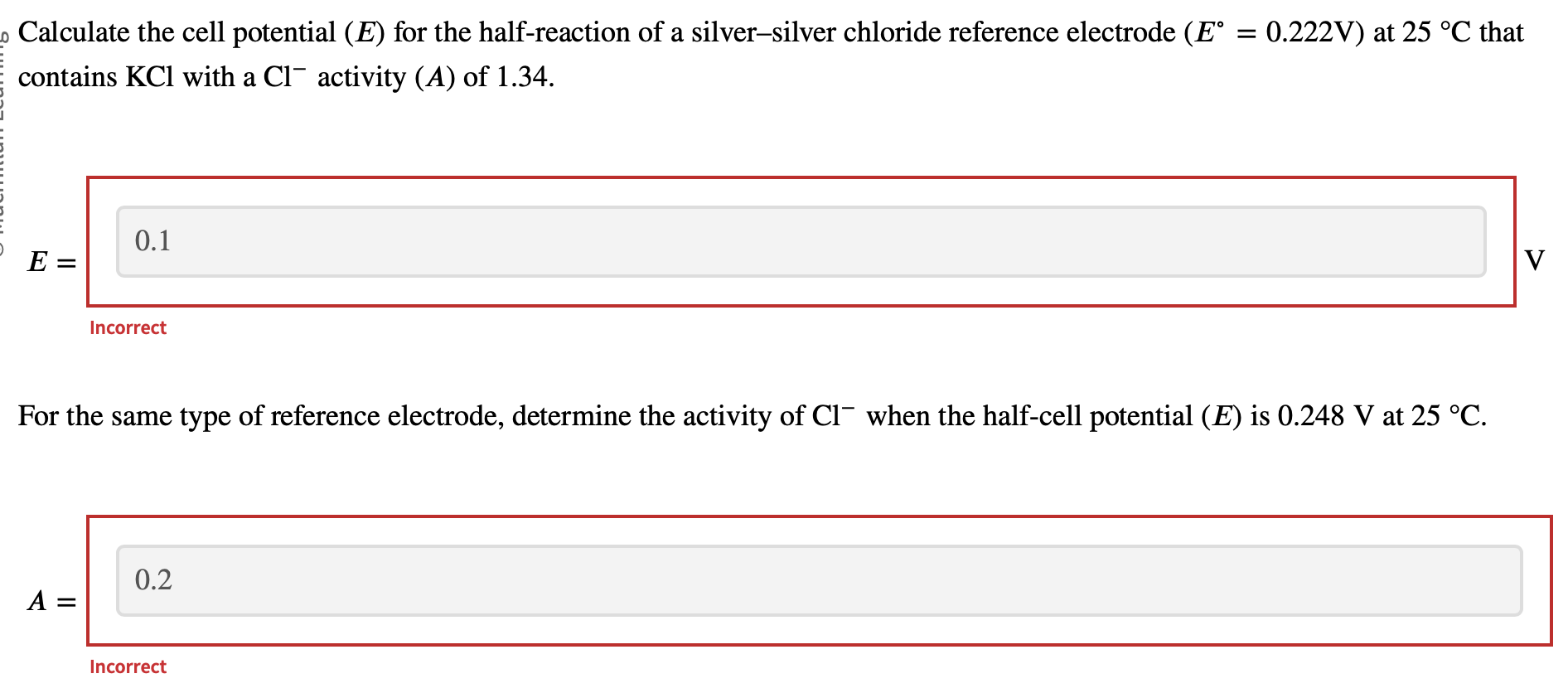 Solved Calculate The Cell Potential E For The