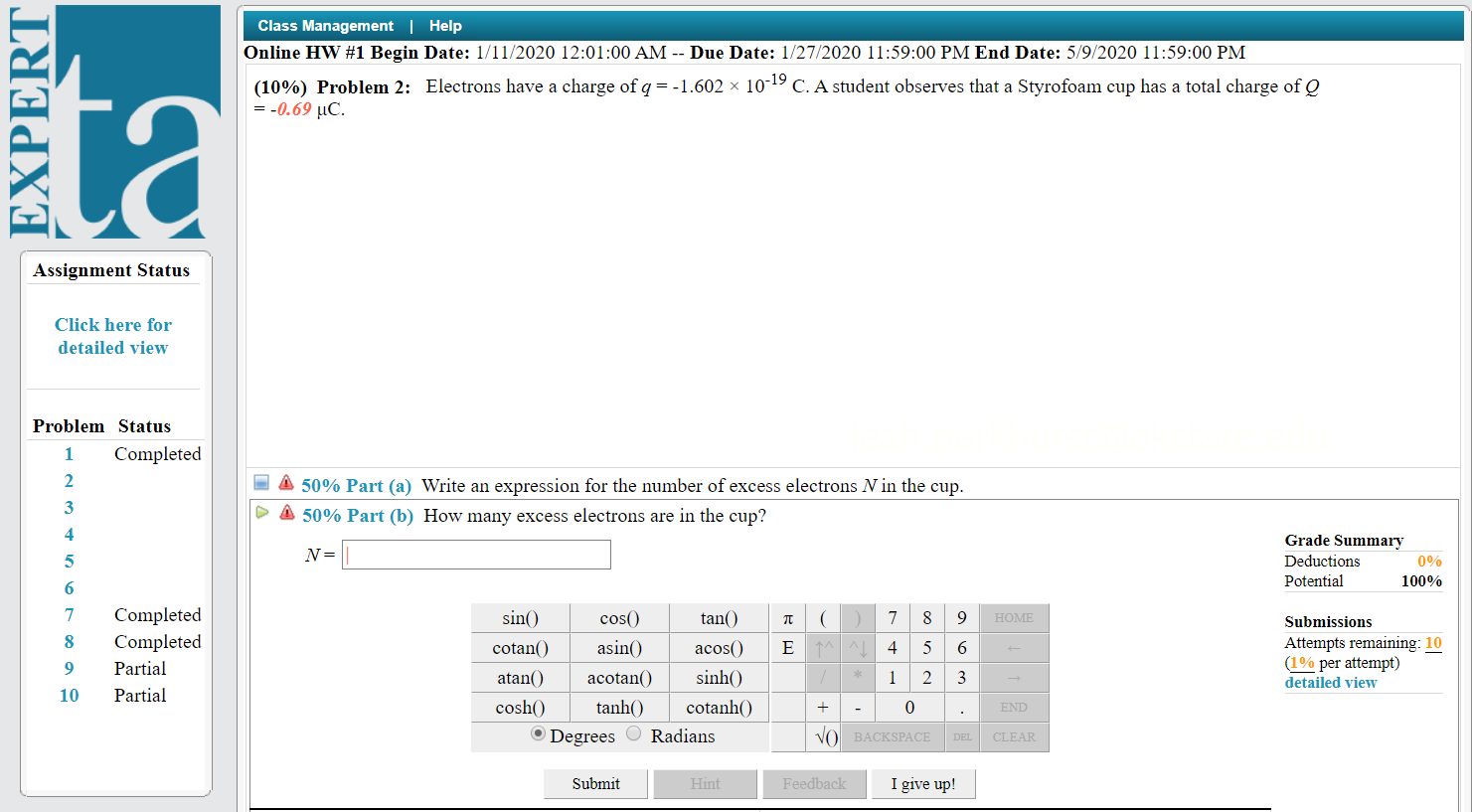 Solved Class Management | Help ta Online HW #1 Begin Date: | Chegg.com