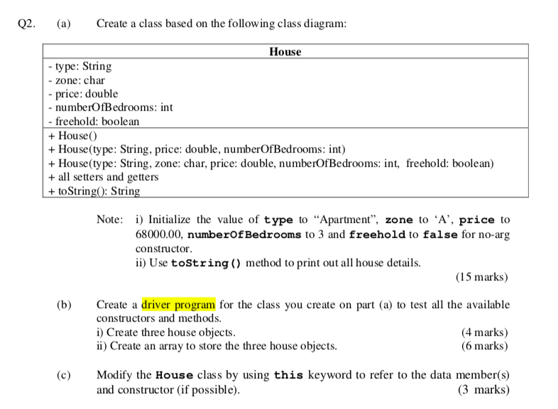 Solved Q2. (a) Create a class based on the following class | Chegg.com