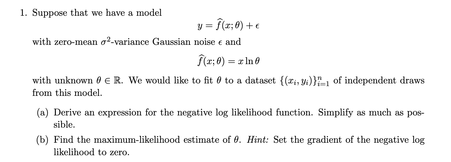 1. Suppose that we have a model y=f(x;θ)+ϵ with | Chegg.com