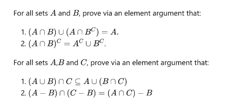 Solved For all sets A and B, prove via an element argument | Chegg.com