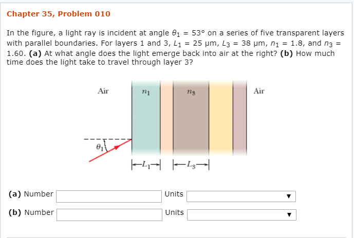 Solved Chapter 35, Problem 010 In the figure, a light ray is | Chegg.com