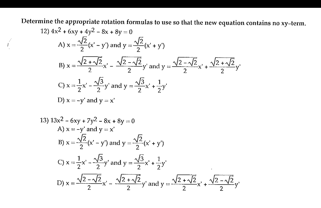 Solved letermine the appropriate rotation formulas to use so | Chegg.com