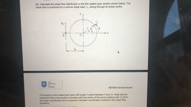 Solved: Q2. Calculate the shear flow distribution in the