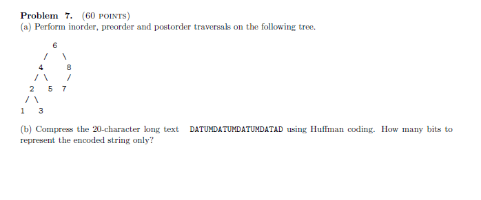 Solved Problem 7. (60 POINTS) (a) Perform inorder, preorder | Chegg.com