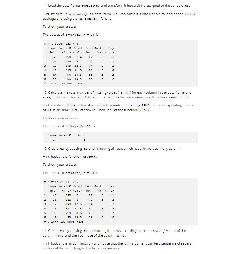 1. Load the data frame airquality and transform it | Chegg.com