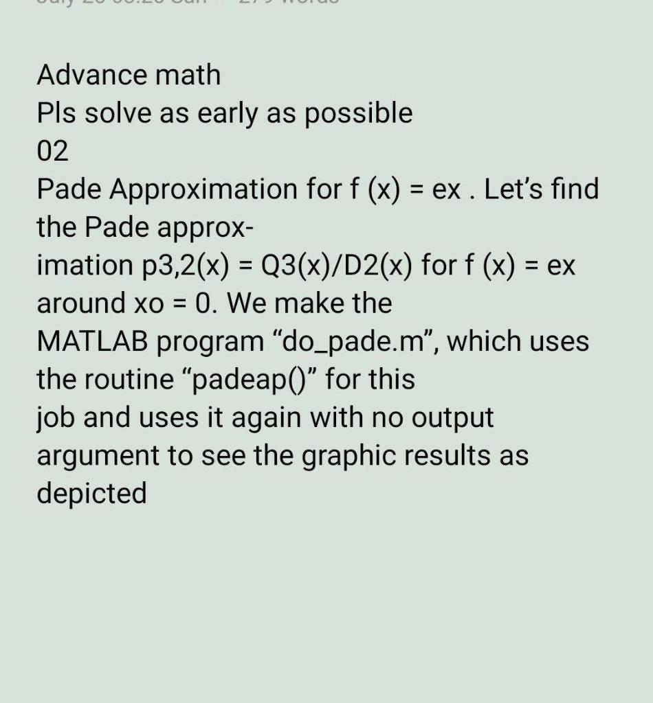 Solved Advance Math Pls Solve As Early As Possible 02 Pade Chegg