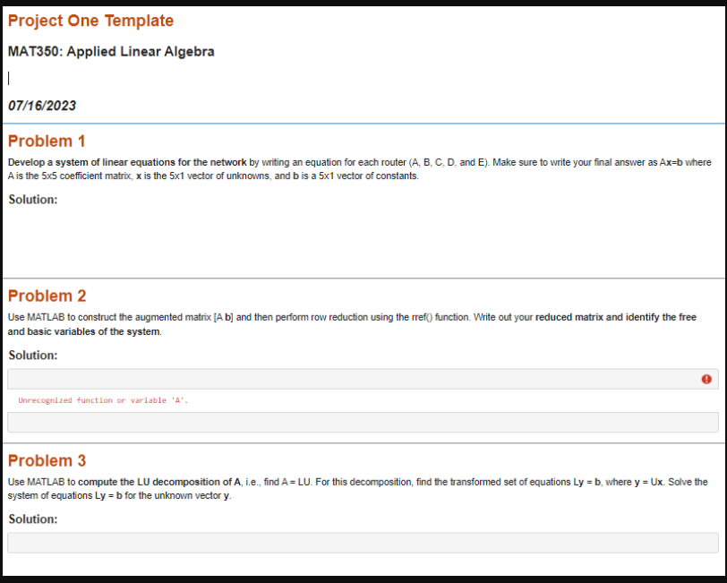 Solved Hey This Is Matlab Coding Project For Applied Linear 2119