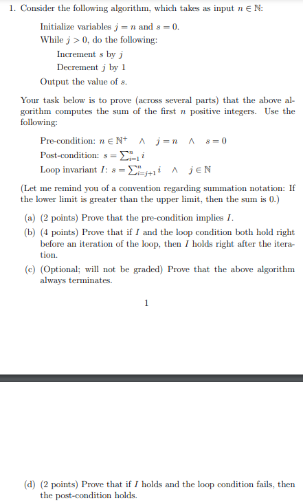 Solved 1. Consider the following algorithm, which takes as | Chegg.com