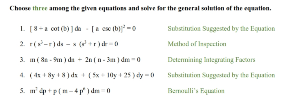 Solved Choose three among the given equations and solve for | Chegg.com