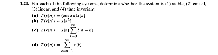 Solved 2.23. ﻿For each of the following systems, determine | Chegg.com