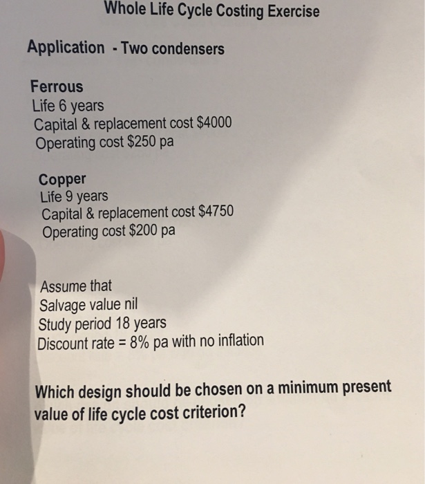 Solved Application - Two condensers Ferrous Life 6 years | Chegg.com